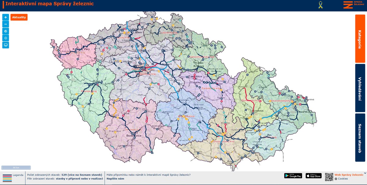 Plánujete cestu vlakem? V mapě Správy železnic najdete všechny potřebné ...