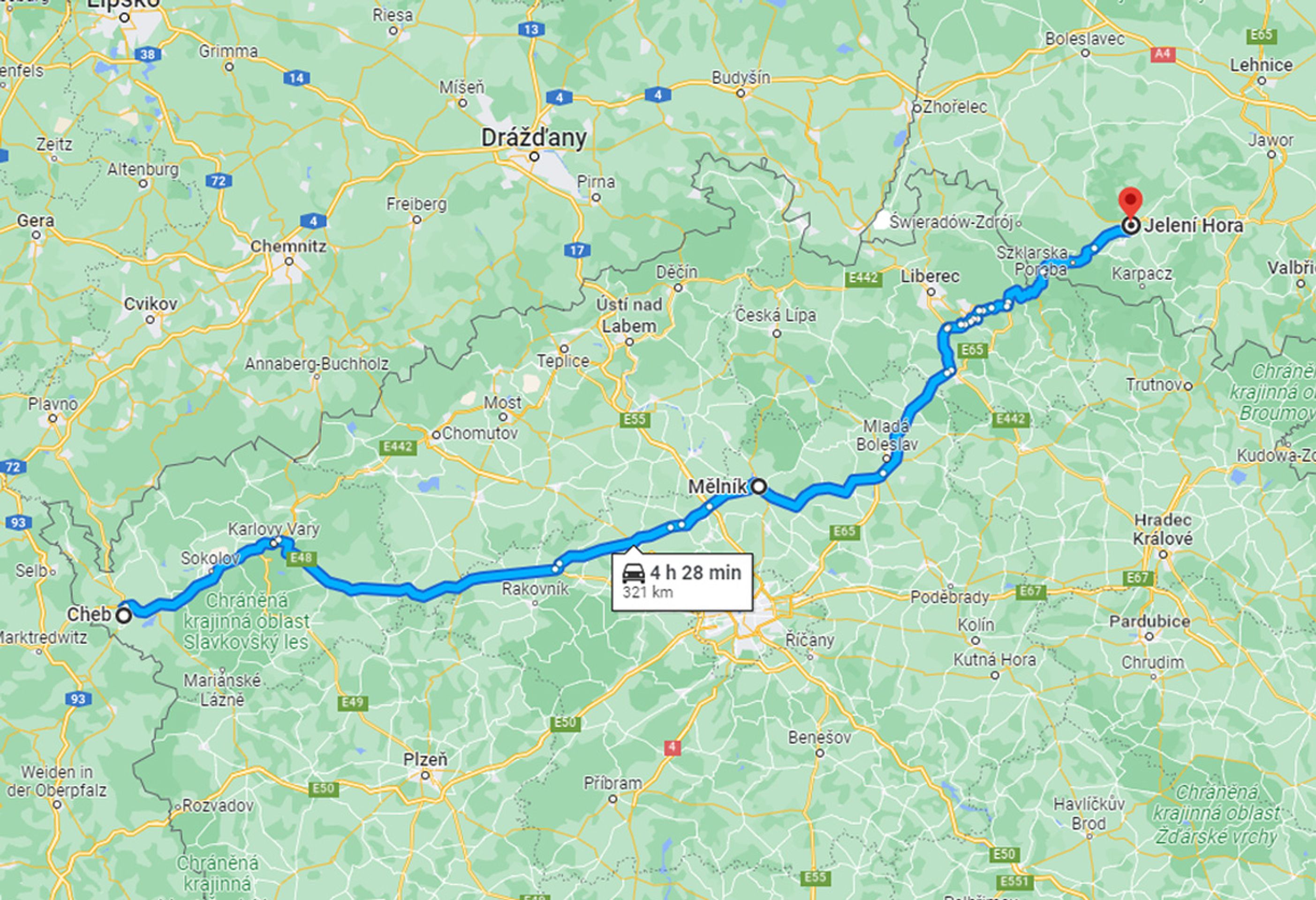 Trasa České Budějovice | Galerie: Mapa - cesta do Jelení Hory | TN.cz