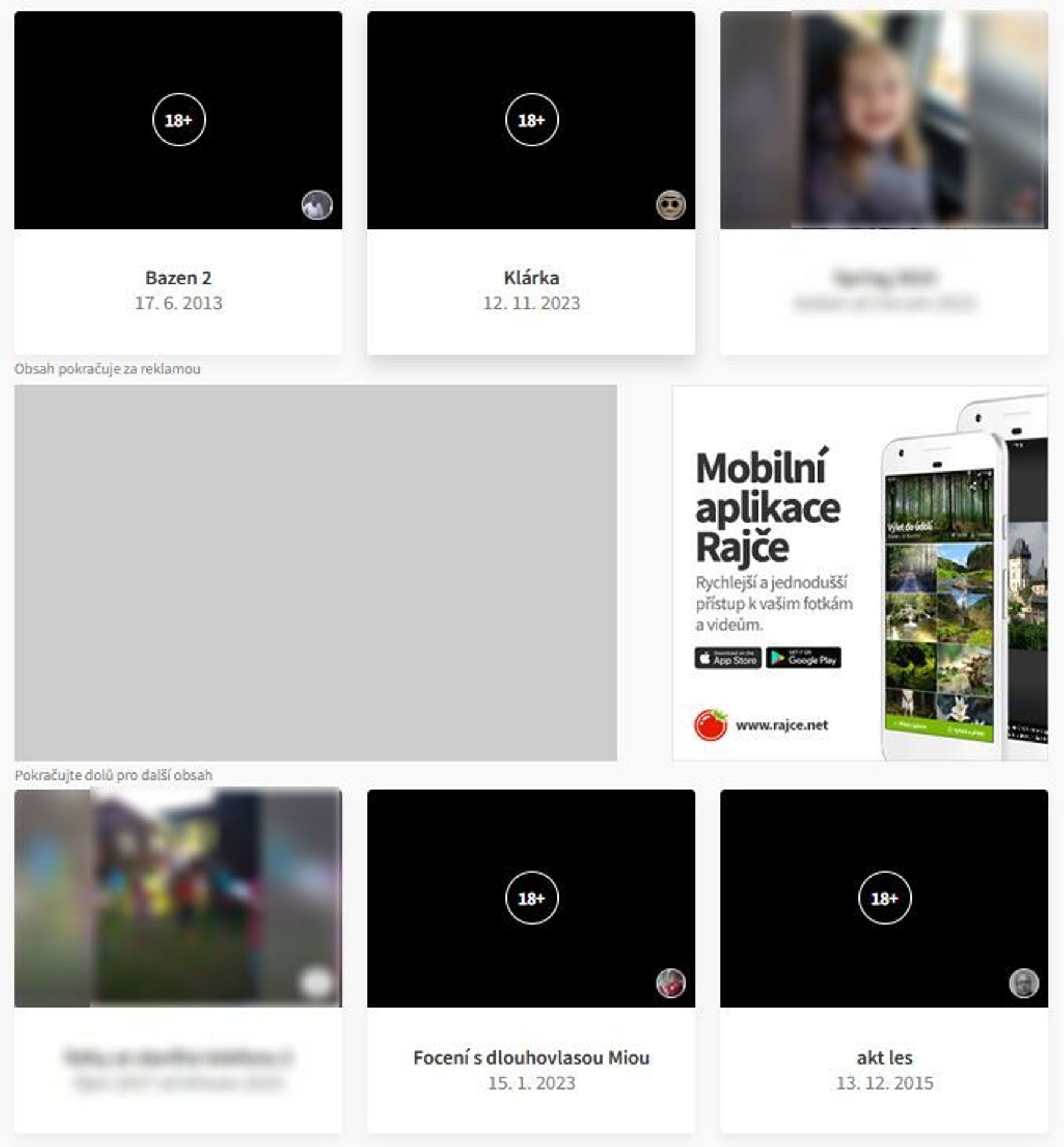 Alba na portálu Rajče podle sekcí, kde se objevují nejnovější nebo ...